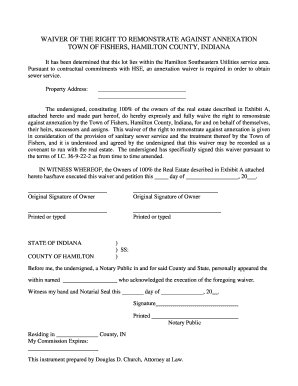 Fillable Online fishers in WAIVER OF THE RIGHT TO REMONSTRATE AGAINST ...