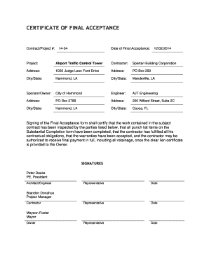 Fillable Online CERTIFICATE OF FINAL ACCEPTANCE Fax Email Print - pdfFiller