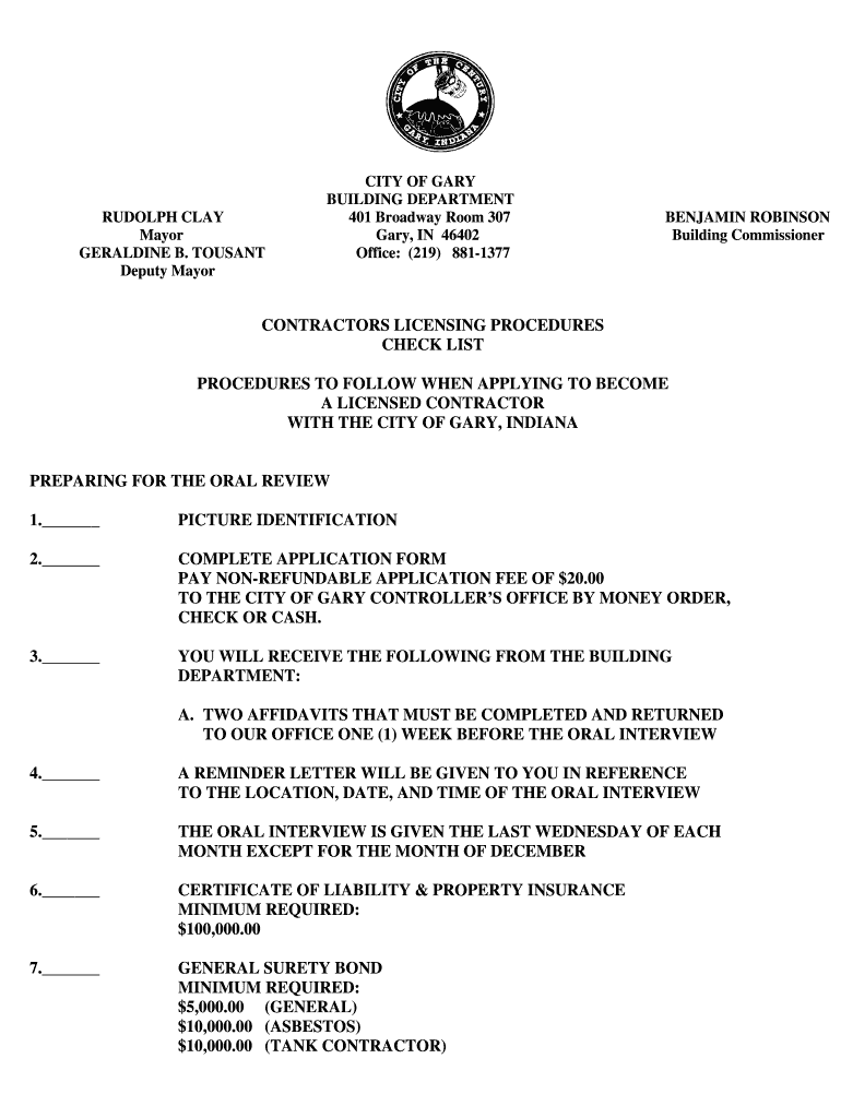 Fillable Online gary in Licensing Procedures Checklistupdate2doc Fax ...