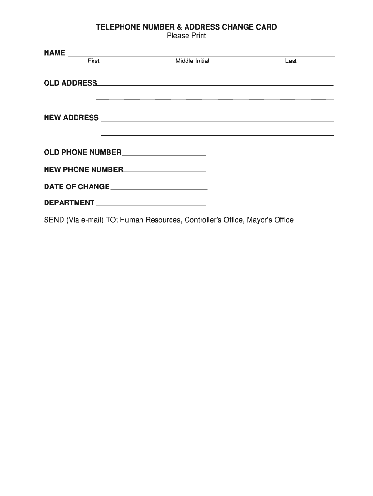 Fillable Online TELEPHONE NUMBER ADDRESS CHANGE CARD Fax Email Print ...