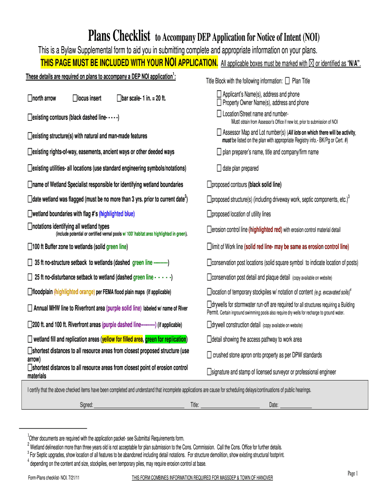 Fillable Online hanover-ma Application- Checklist for NOI Plans ...