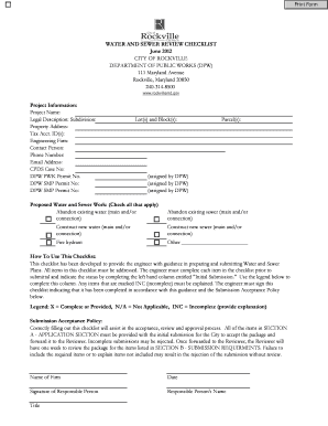 Fillable Online rockvillemd WATER AND SEWER REVIEW CHECKLIST ...