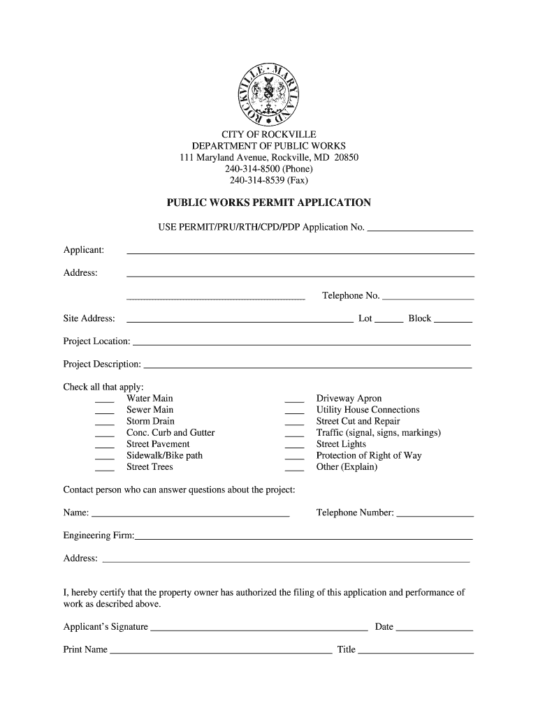 Fillable Online rockvillemd PUBLIC WORKS PERMIT APPLICATION ...