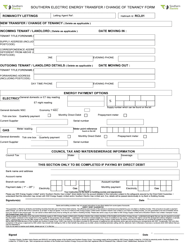 Fillable Online romancityletting co NEW TRANSFER CHANGE OF TENANCY ...