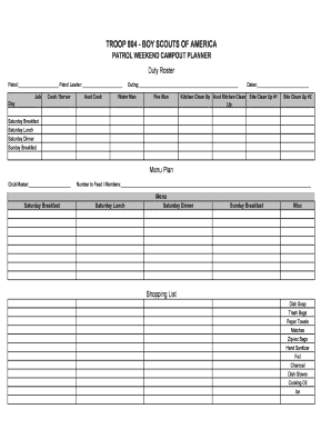Fillable Online Troop Meal Plan - Duty Rosterxls Fax Email Print ...