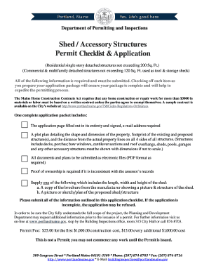 Fillable Online portlandmaine Shed Accessory Structures Permit Checklist Application Fax Email ...