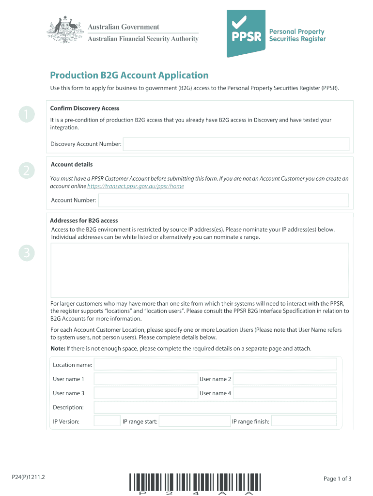 Fillable Online PPSR B2G Account application Fax Email Print - pdfFiller