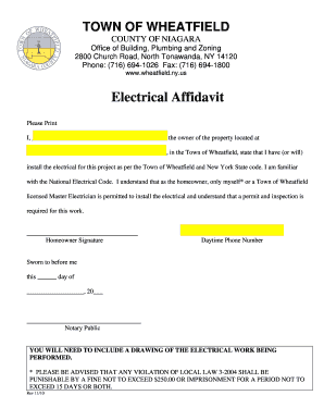 Fillable Online Electrical Affidavit - Wheatfield Fax Email Print ...