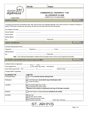 Fillable Online FIN1004 Finance COMMERCIAL PROPERTY TAX ALLOWANCE CLAIM (COMPLETE ALL FILLABLE ...