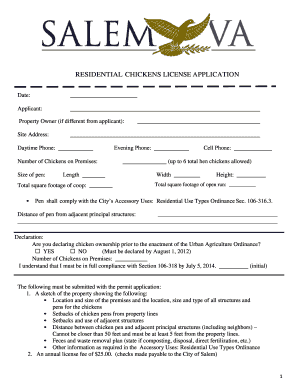 Fillable Online salemva RESIDENTIAL CHICKENS LICENSE APPLICATION Fax ...