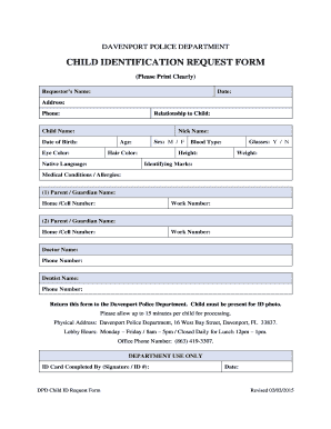 Fillable Online mydavenport Child Identification Card Form ...