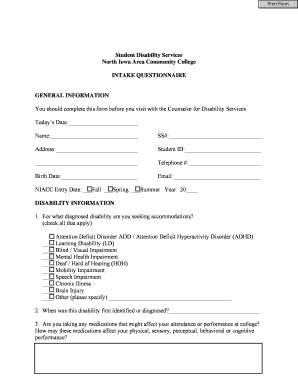 Fillable Online niacc Student Disability Services - North Iowa Area Community Fax Email Print ...