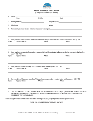 Fillable Online coralville APPLICATION FOR TAXI DRIVER Complete one ...