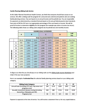 Fillable Online Family Planning Sliding Scale Service Fax Email Print ...