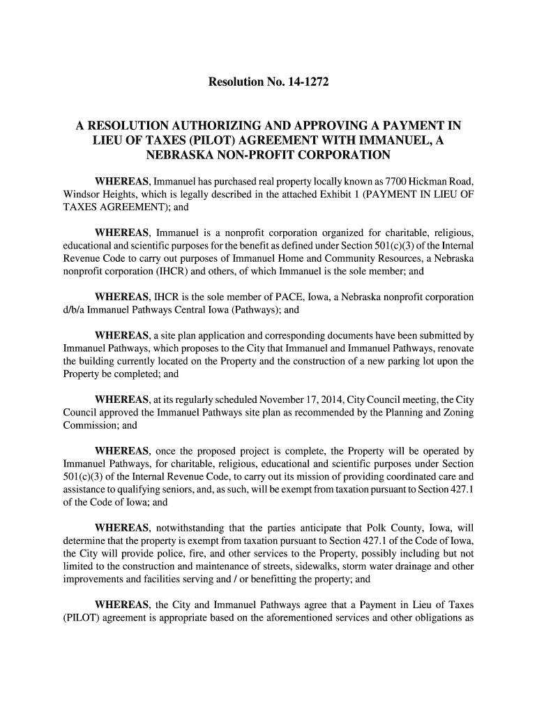 Fillable Online windsorheights Resolution No 14-1272 A RESOLUTION ...