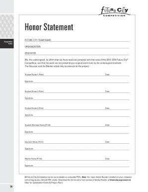 Fillable Online futurecity Honor Statement - futurecityorg Fax Email ...