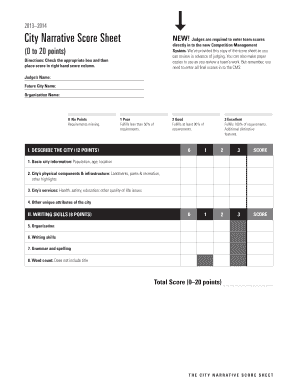 Fillable Online futurecity 20132014 City Narrative Score Sheet new Fax ...