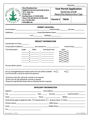 Fillable Online bgky City of Bowling Green Tent Permit Application ...