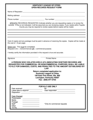 Fillable Online klc Open records request form - Kentucky League of ...
