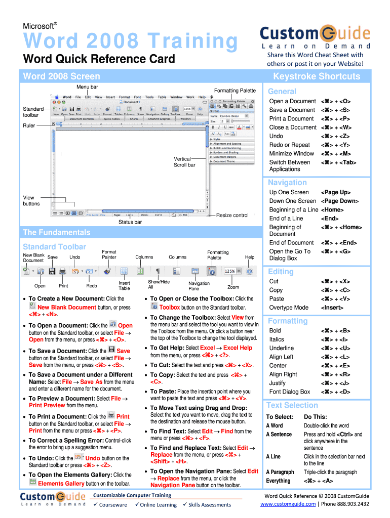 Fillable Online Word Quick Reference Card Fax Email Print - pdfFiller
