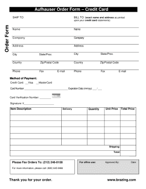 Fillable Online Credit Order Form - Aufhauser Corporation Fax Email ...
