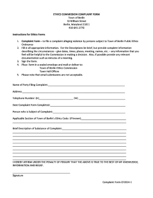 Fillable Online berlinmd ETHICS COMMISSION COMPLAINT FORM - Berlin ...