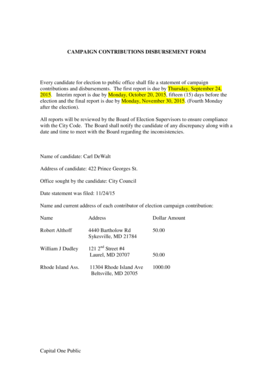 Fillable Online CAMPAIGN CONTRIBUTIONS DISBURSEMENT FORM Fax Email ...