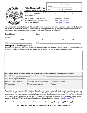 Fillable Online a2gov FOIA Request Form - The City of Ann Arbor Fax ...