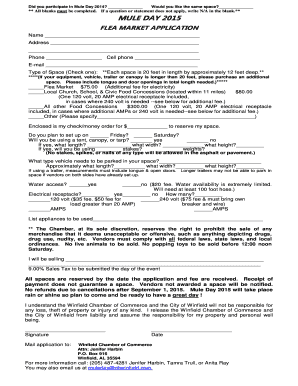 Fillable Online winfieldcity 2015 Mule Day Flea MarketFood Vendor ...