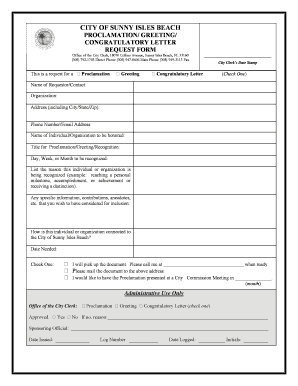 Fillable Online Sunny Isles Beach Proclamation Request Form Fax Email ...
