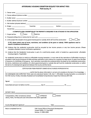 Fillable Online AFFORDABLE HOUSING EXEMPTION REQUEST FOR IMPACT FEES ...