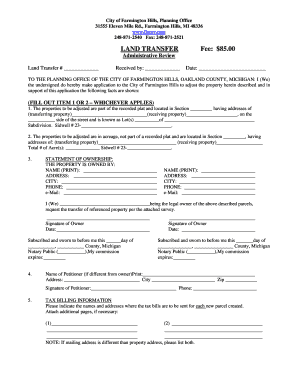 Fillable Online Land Transfer Subdivision of Land Application Fax Email ...