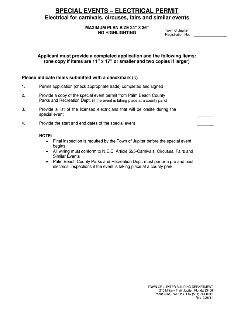 Fillable Online SPECIAL EVENTS ELECTRICAL PERMIT Electrical for Fax ...