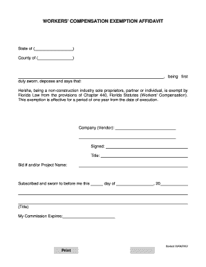 Fillable Online WORKERS COMPENSATION EXEMPTION AFFIDAVIT Fax Email ...