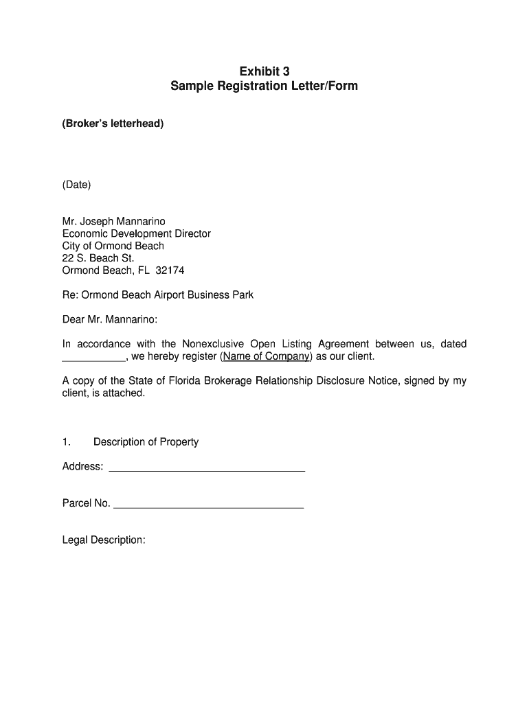 Fillable Online ormondbeach Exhibit 3 Sample Registration LetterForm ...