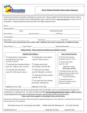 Fillable Online grcity Picnic ShelterPavilion Reservation Request ...