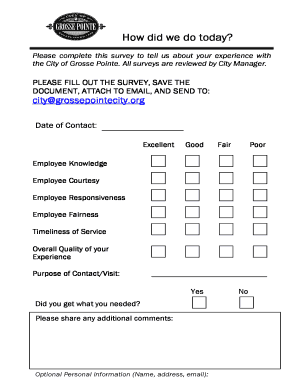 Fillable Online How did we do todayHow did we do today - Official City ...