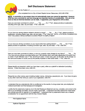 Fillable Online grcity Self Disclosure Statement - Grand Rapids ...