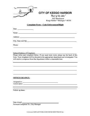 Fillable Online keegoharbor COMPLAINT FORM CODE ENFORCEMENT BLIGHT Fax ...