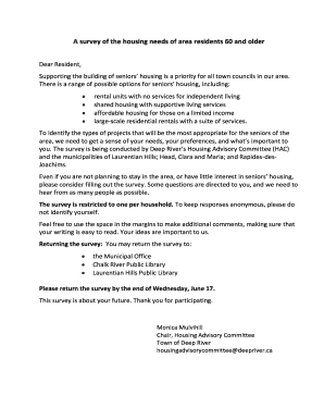 Fillable Online housing needs assessment sample survey questions - Town ...