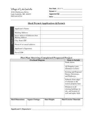 Fillable Online lakeisabellami Shed Permit Application - Village Of ...