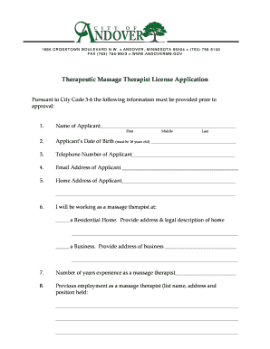 Fillable Online Therapeutic Massage Therapist License Application Fax ...