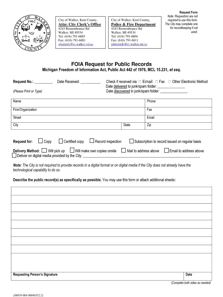 Fillable Online ci walker mi FOIA Forms-Kentwood 00040352DOC2 06939-004 ...