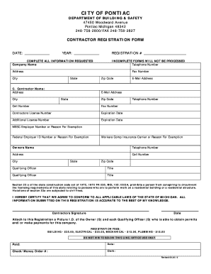 Fillable Online DEPARTMENT OF BUILDING SAFETY - Pontiac Michigan Fax Email Print - pdfFiller