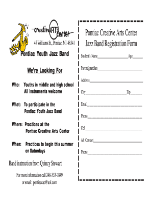 Fillable Online Pontiac Creative Arts Center Jazz Band Registration ...