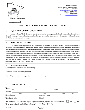 Fillable Online co todd mn Todd Application for Employment 1.doc Fax ...