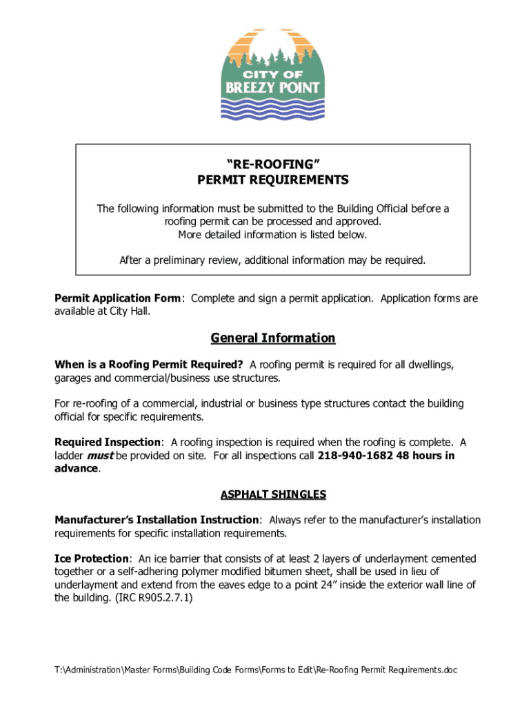 Fillable Online City of Mt. Lake "RE-ROOFING" PERMIT REQUIREMENTS Fax ...