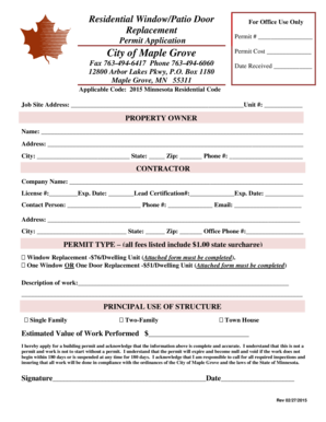 Fillable Online Residential WindowPatio Door Replacement Permit Fax ...