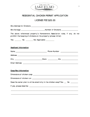 Fillable Online RESIDENTIAL CHICKEN PERMIT APPLICATION LICENSE FEE 25 ...