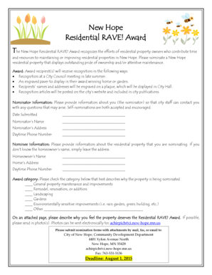 Fillable Online New Hope Residential RAVE Award Fax Email Print - pdfFiller